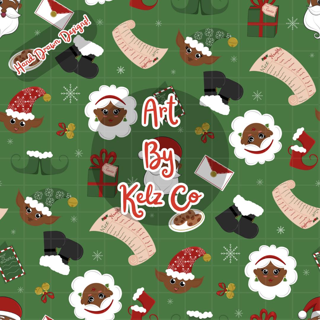 Black Santa Claus Digital Paper|christmas Elves Repeat Pattern|png|mrs ...