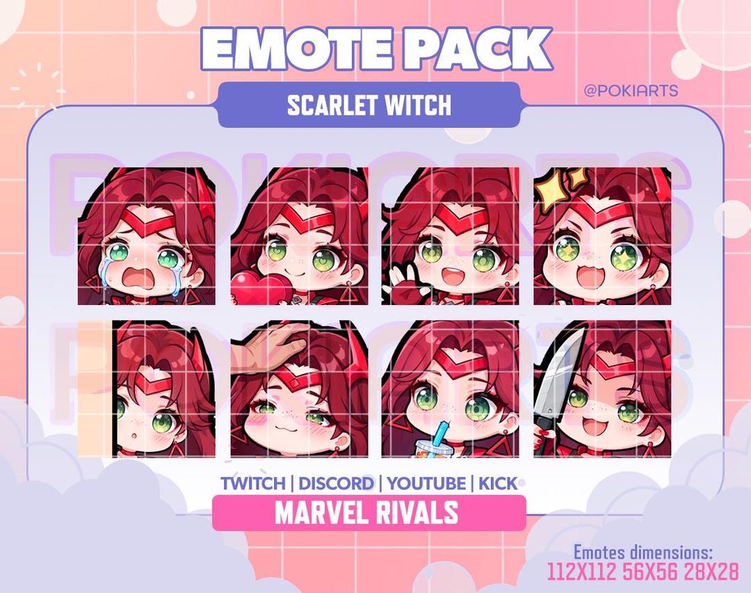 Scarlet Witch Marvel Rivals | Static Emotes Pack for Twitch, Discord ...