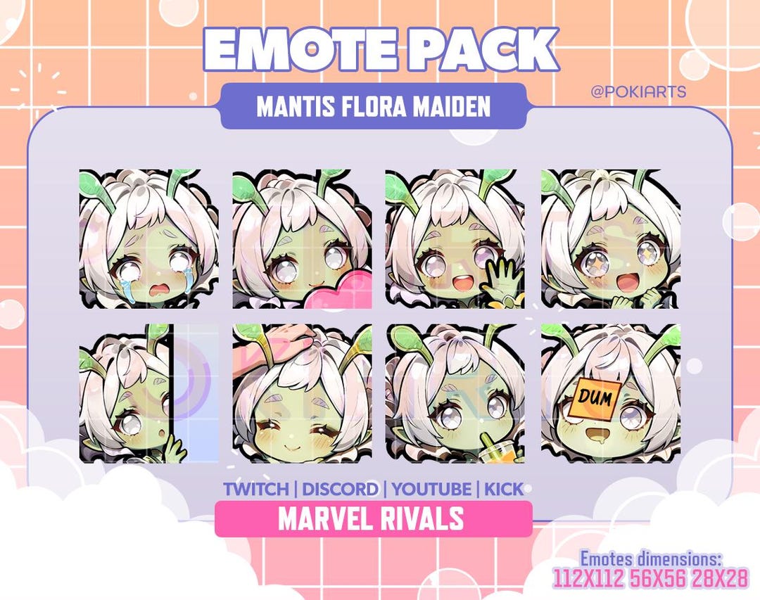 Mantis Flora Maiden Marvel Rivals | Static Emotes Pack for Twitch ...