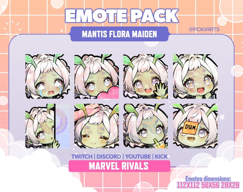 Mantis Flora Maiden Marvel Rivals | Static Emotes Pack for Twitch ...