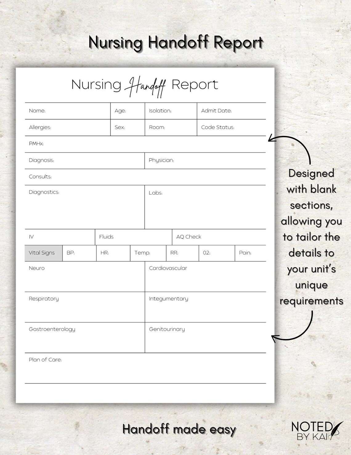Nursing Handoff Report PDF | Printable Report Template - Etsy