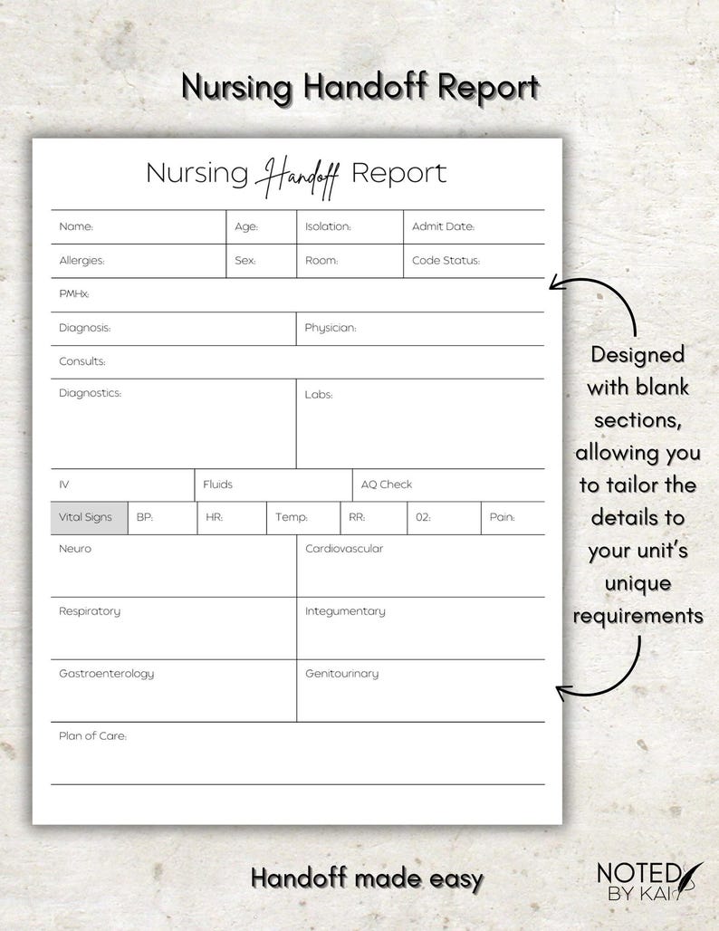 Nursing Handoff Report PDF | Printable Report Template - Etsy