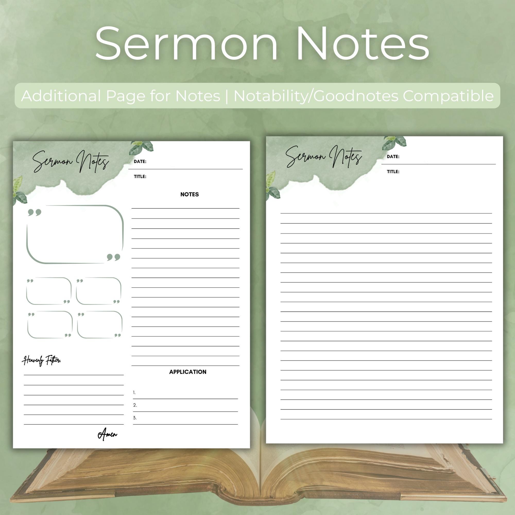 2-page Sermon Notes PDF | Printable Sermon Notes Template | Bible Study ...