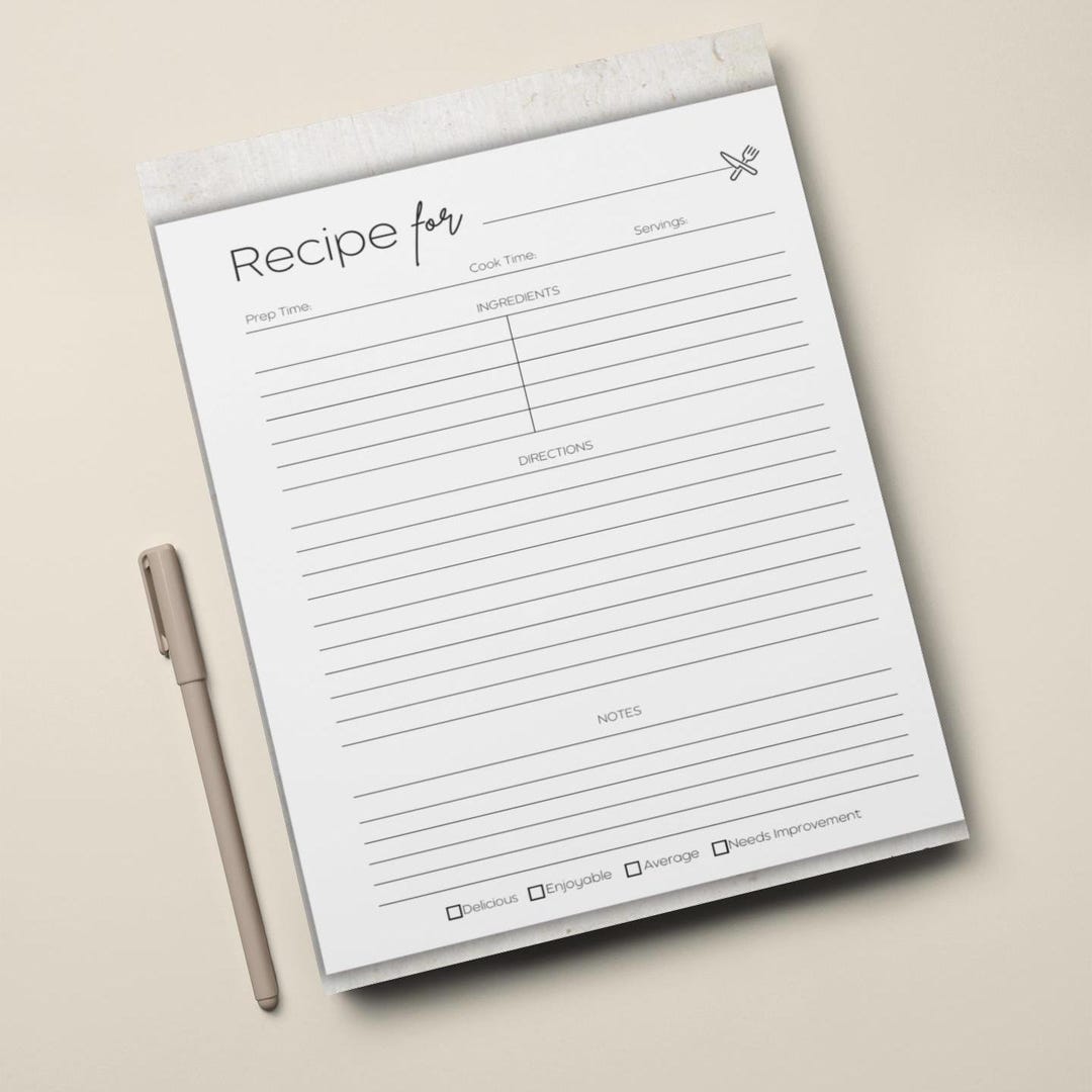 Recipe Page Template | Printable Recipe Card | Digital Recipe Organizer ...