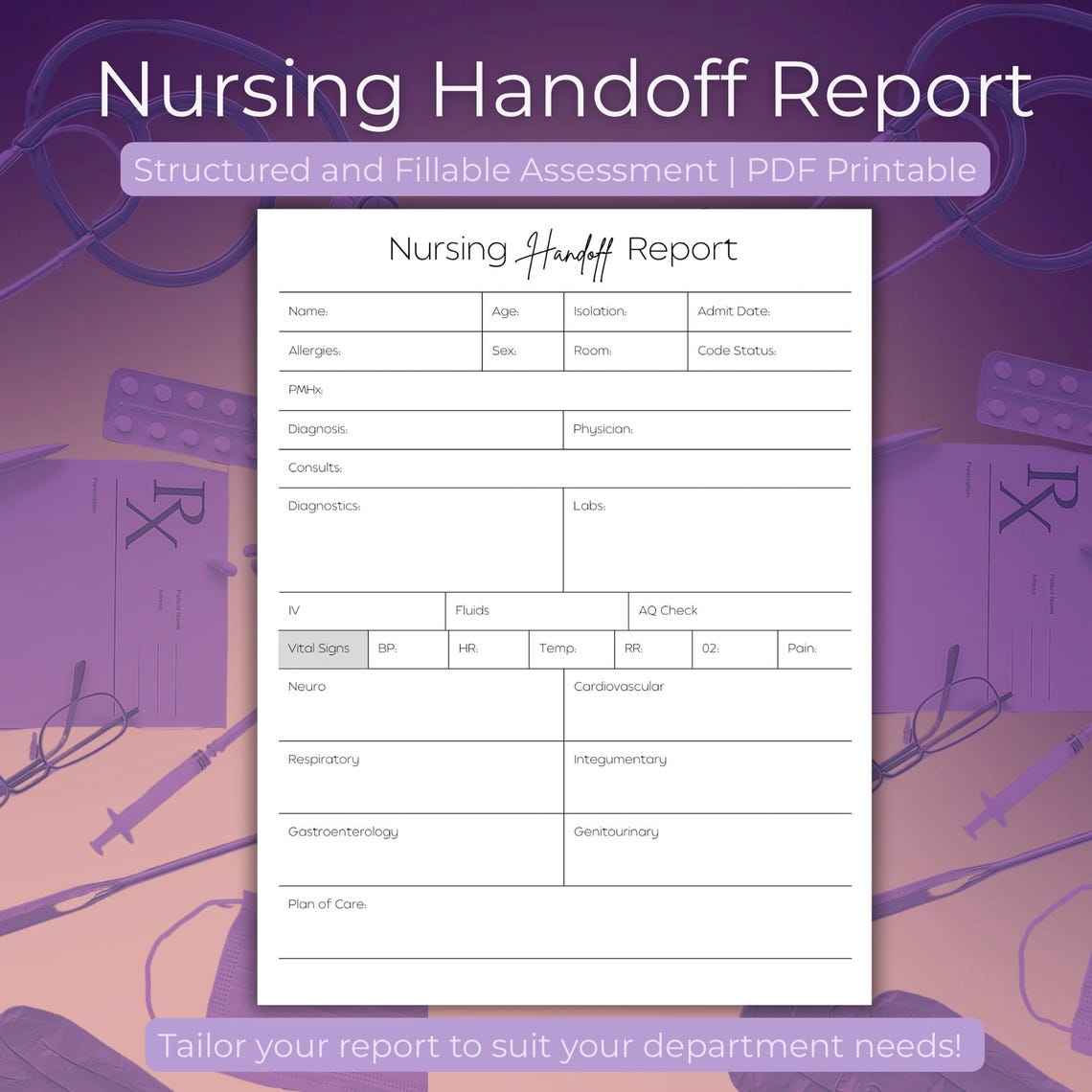 Nursing Handoff Report PDF | Printable Report Template - Etsy