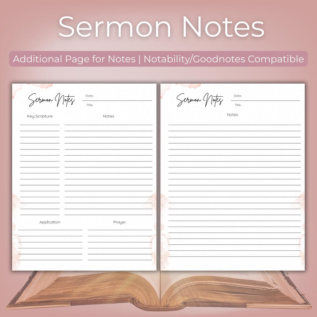 2-page Sermon Notes PDF | Printable Sermon Notes Template | Bible Study ...
