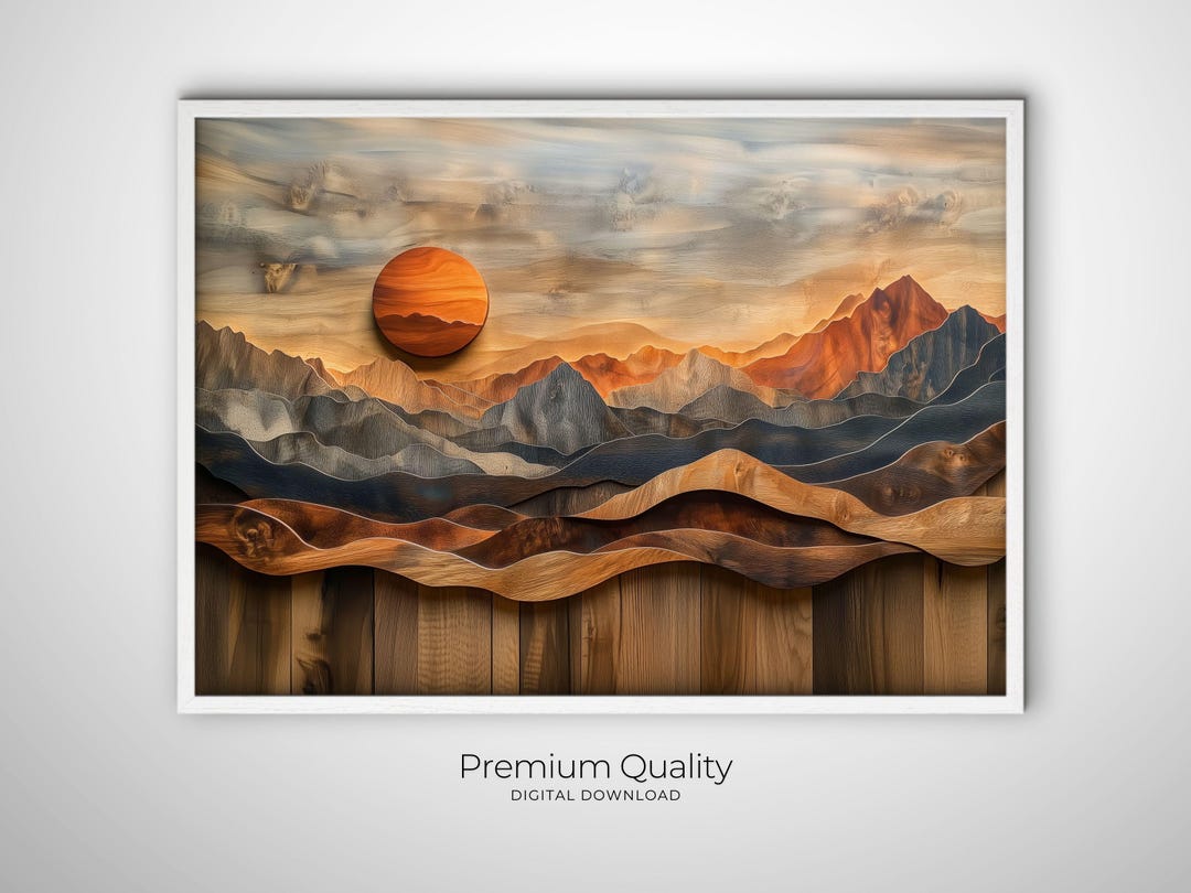 Mountain Wood Art & Wood Marquetry Art 3D Mountain Decor With Layered ...