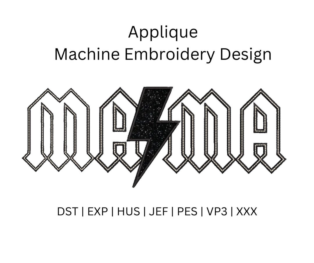 Mama ACDC Applique Embroidery Design | Rocker Mom Machine File (digital ...