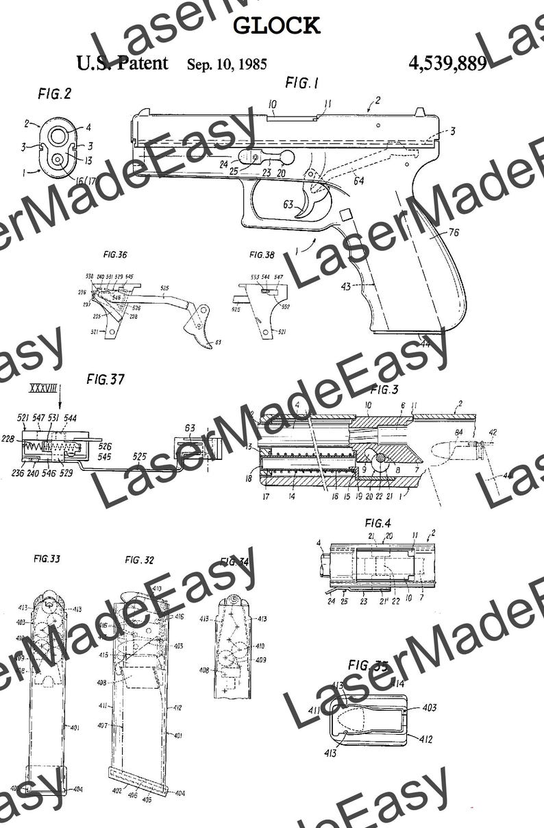 Glock Firearms Patent Design – PNG, JPG, BMP | Digital Download - Etsy