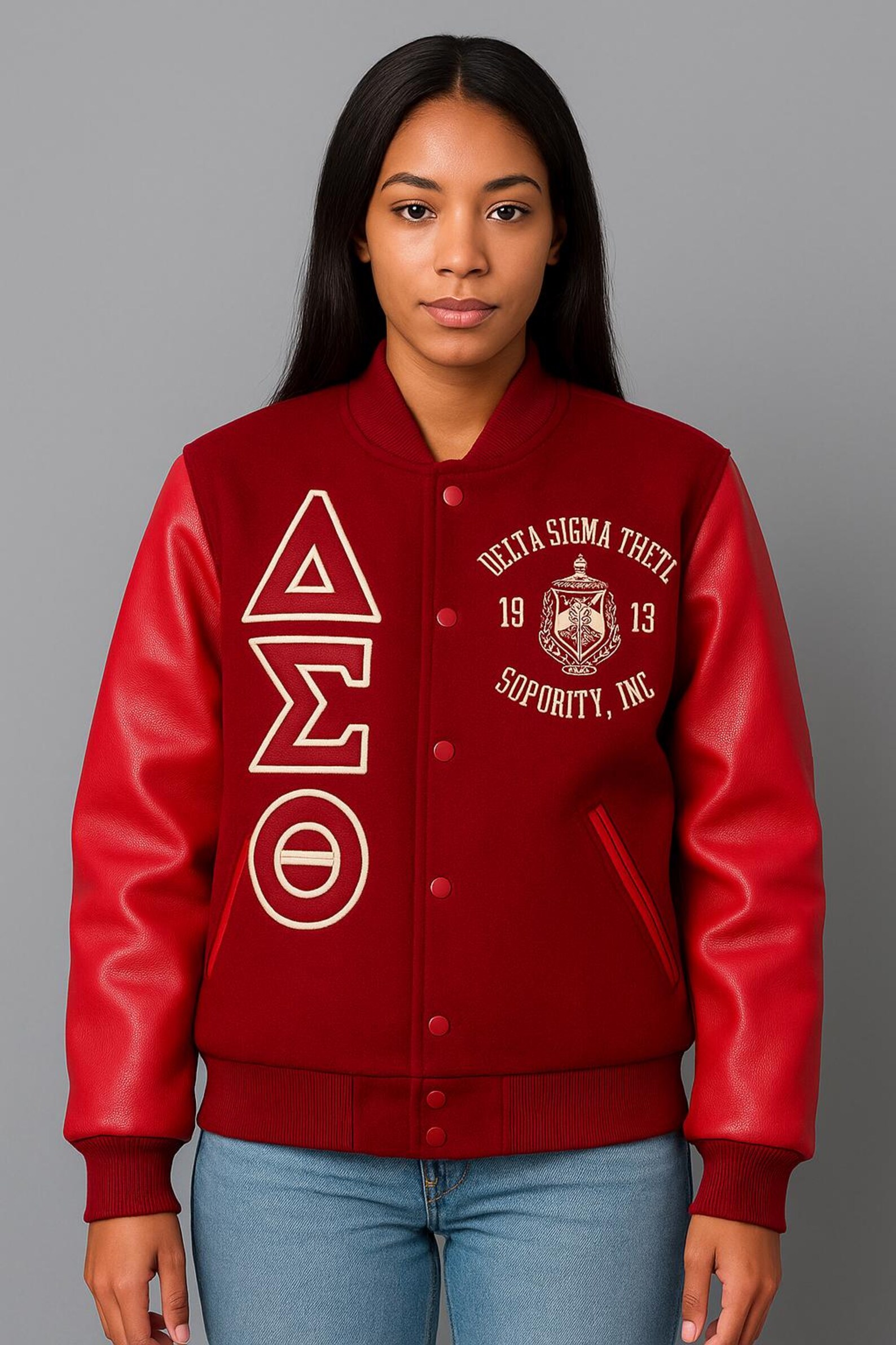 Handmade Delta Sigma Theta Sorority Varsity Jacket – Red and White ...