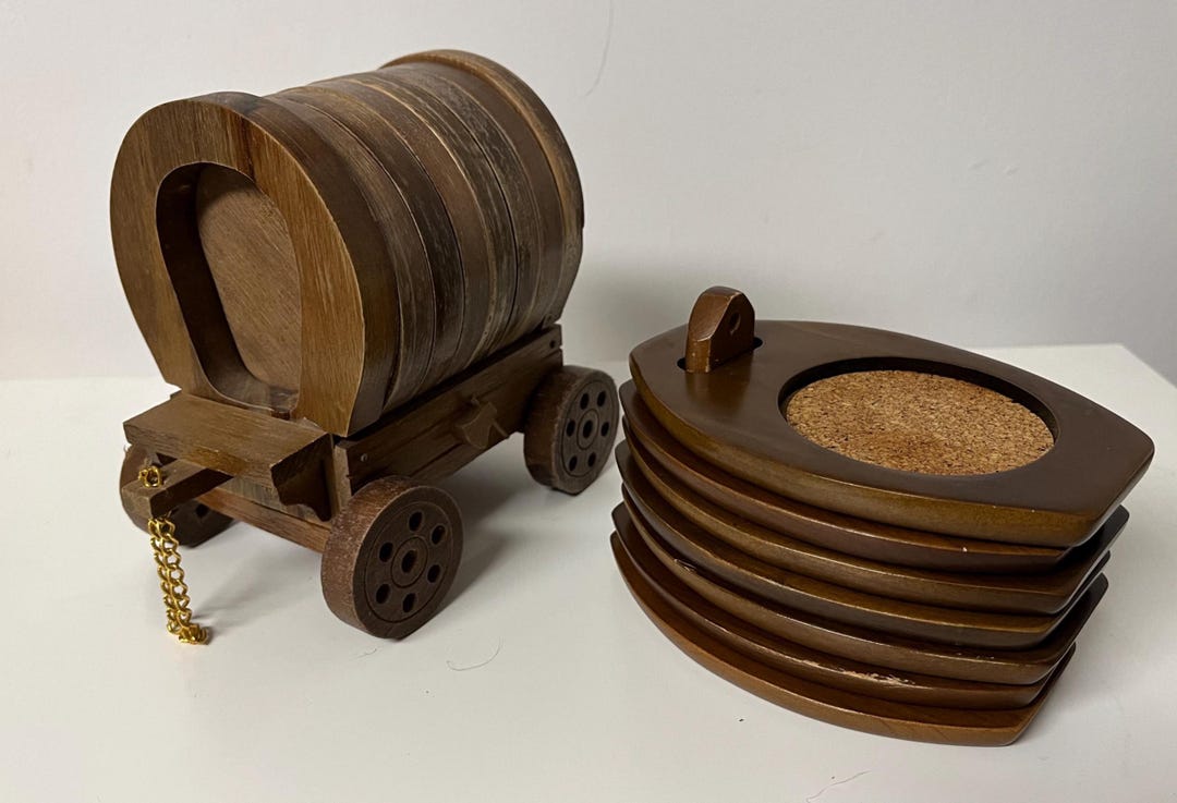 Vintage Wooden Wood Coaster Set Sold /mid Modern Century/wagon Coaster ...