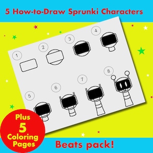 5 Sprunki How-to-draw Pages for Kids: Incredibox Sprunki Beats Pack - Etsy