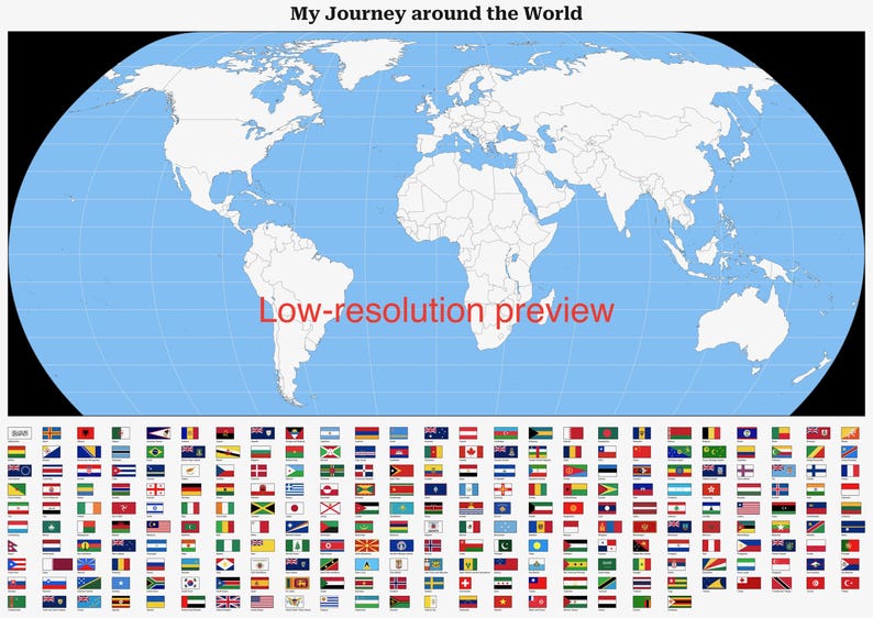 World Map & Flags Poster | High-resolution Digital Download | White ...