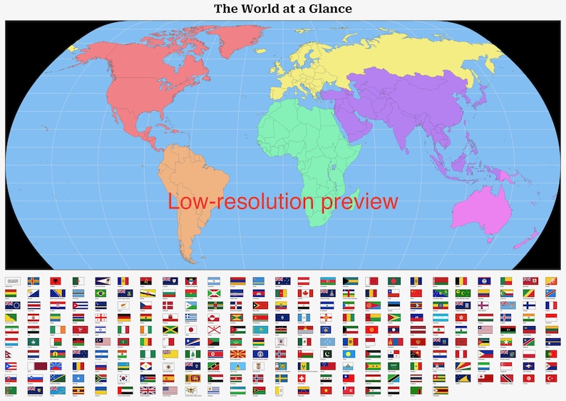 World Map & Flags Poster | High-resolution Digital Download - Etsy
