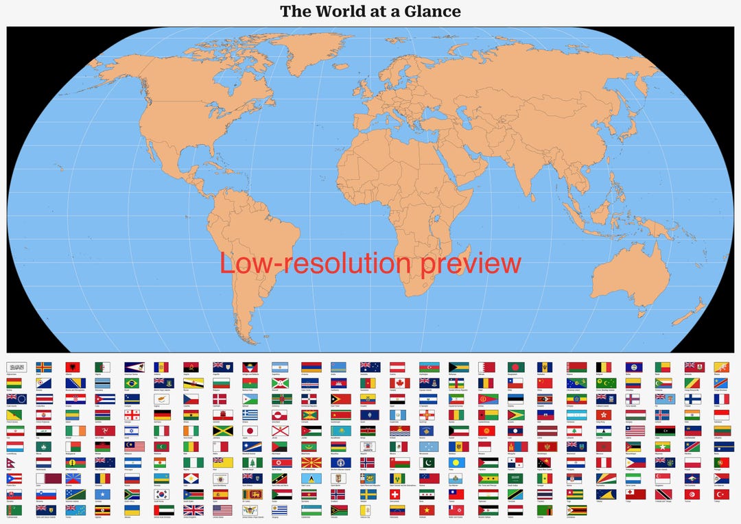World Map & Flags Poster | High-resolution Digital Download | Earthy ...