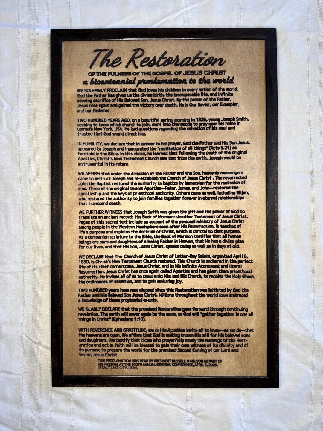 The Restoration Proclamation of the Church of Jesus Christ of Latter ...