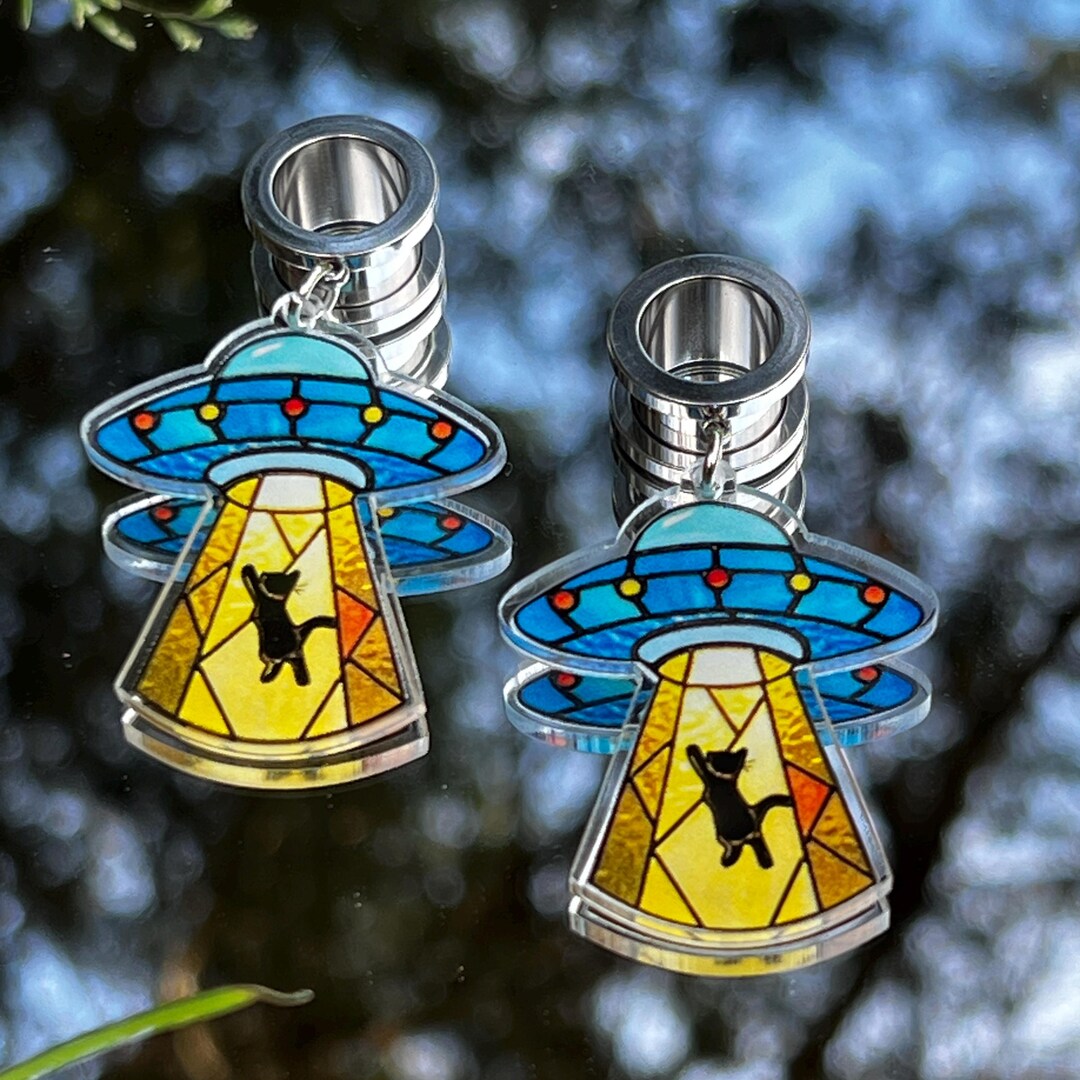 UFO Cat Ear Gauges: Stained Glass Alien Plugs 1/2” (12mm) - Etsy