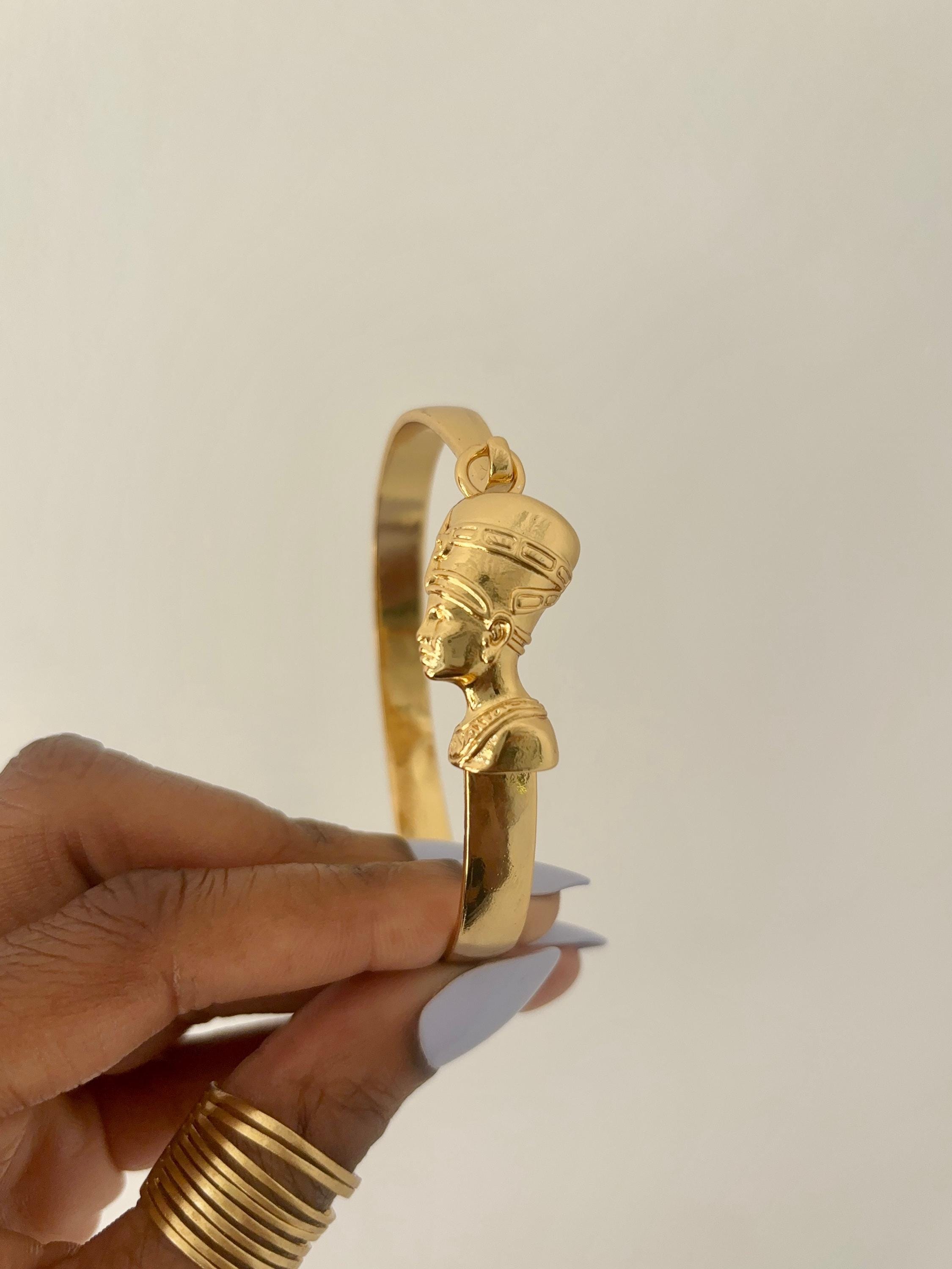 Ancient Goddess Egyptian Statement Bangles, 18K Gold African Statement ...
