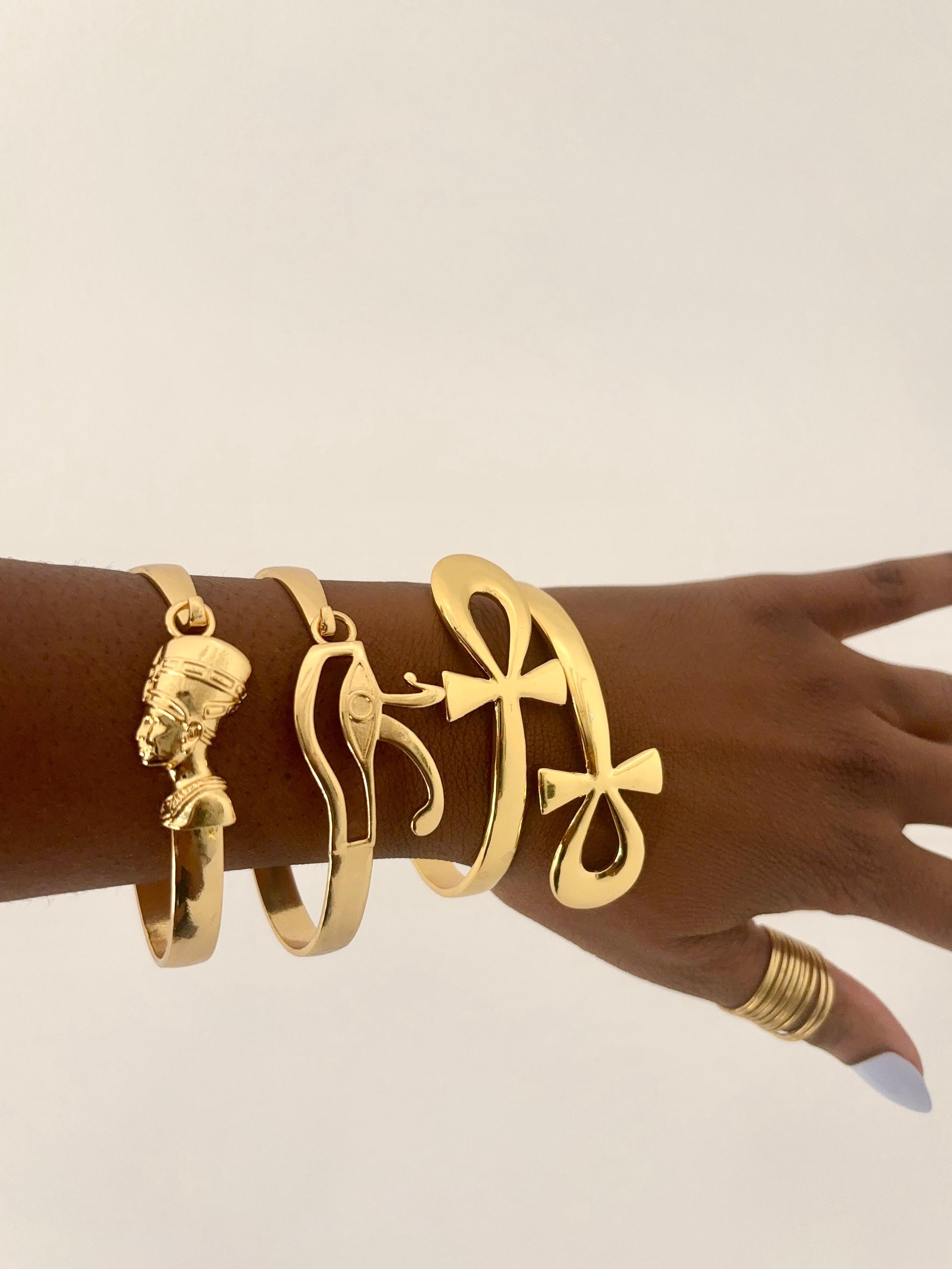Ancient Goddess Egyptian Statement Bangles, 18K Gold African Statement ...