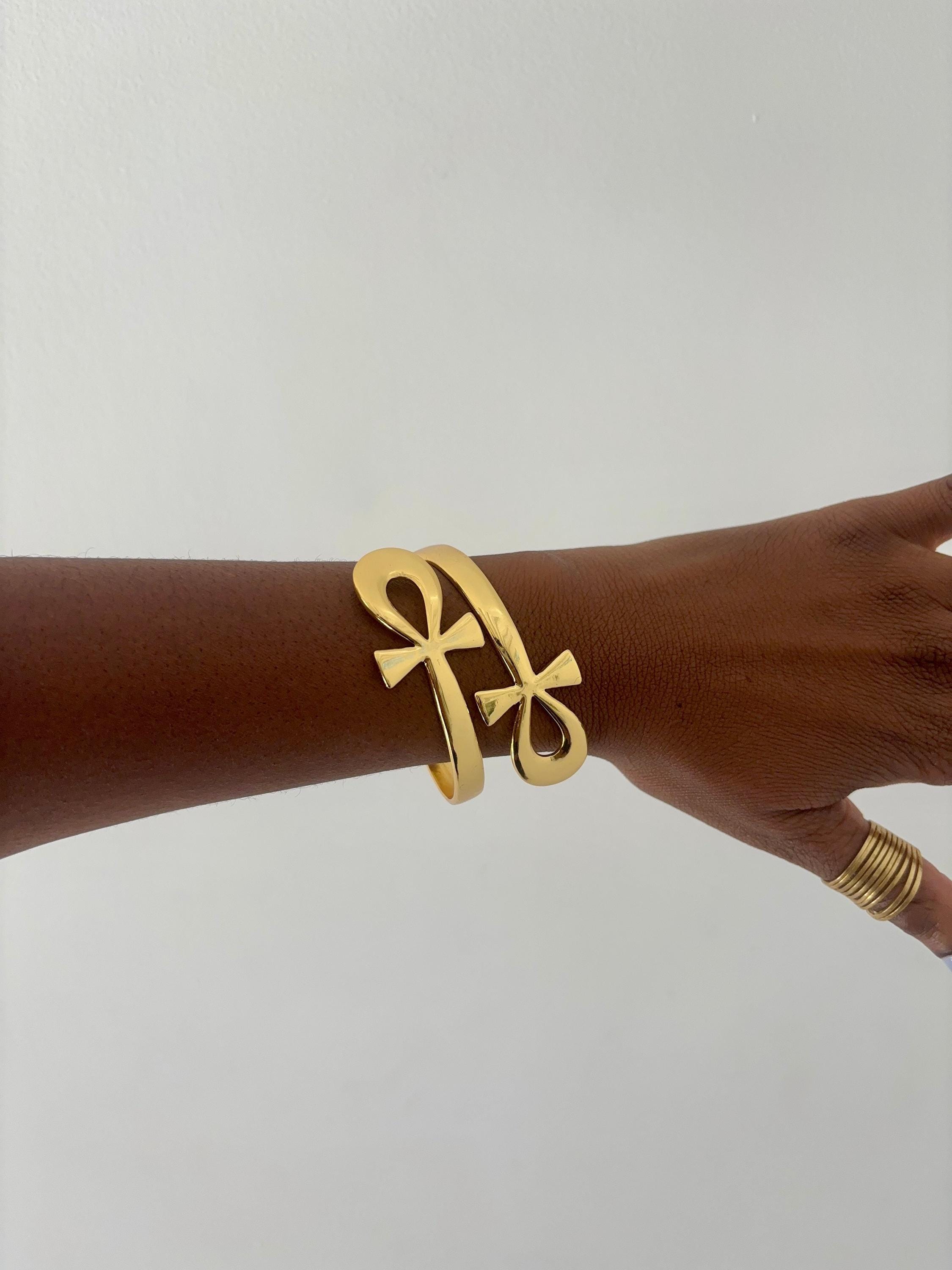 Ancient Goddess Egyptian Statement Bangles, 18K Gold African Statement ...