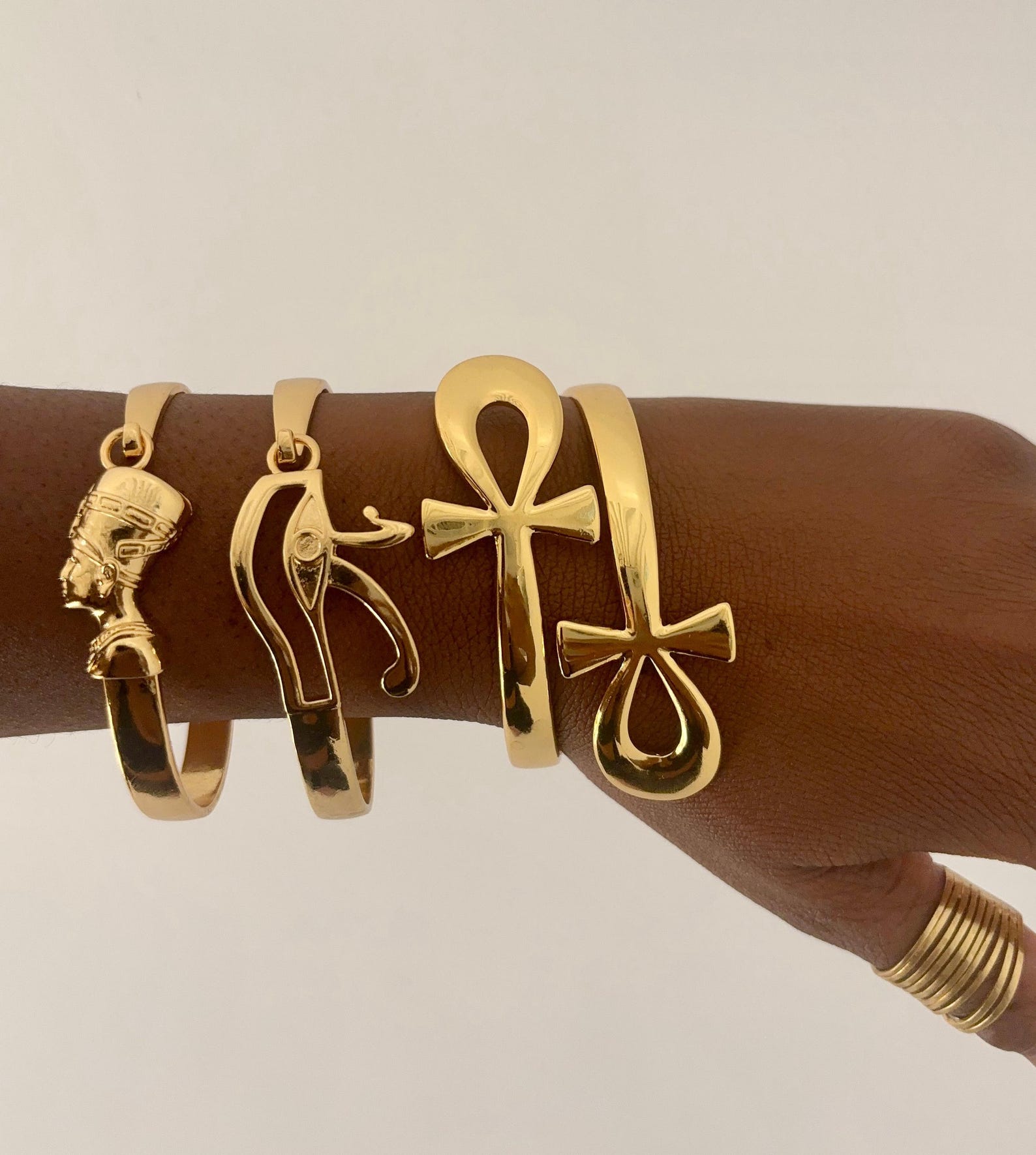 Ancient Goddess Egyptian Statement Bangles, 18K Gold African Statement ...