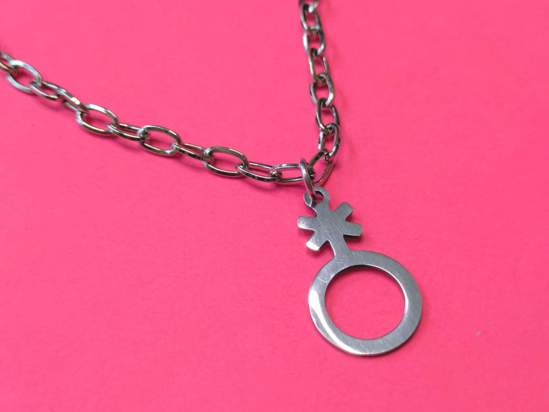 Nonbinary / Genderqueer Pride Symbol Necklace, Stainless Steel, Vintage ...
