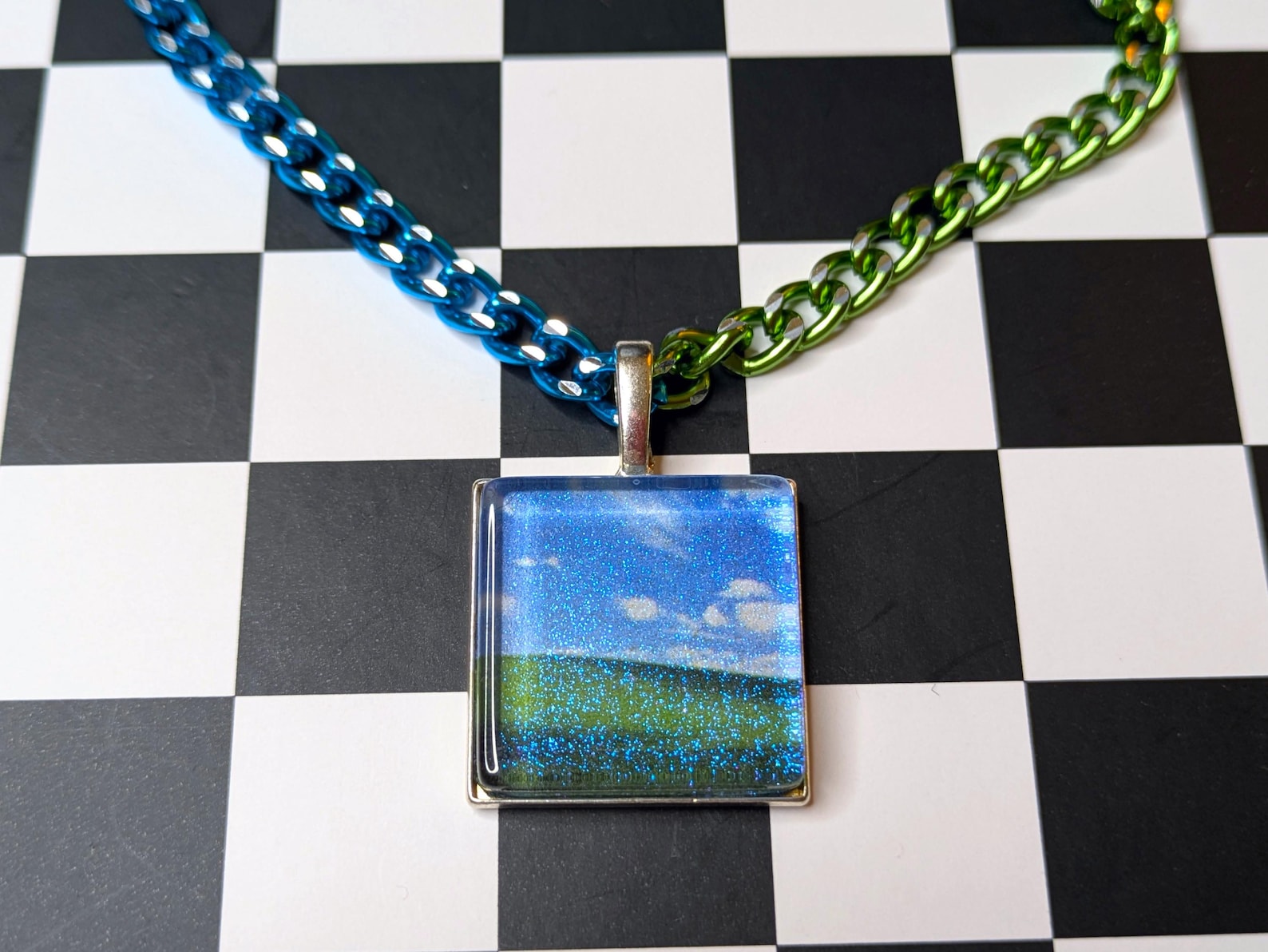 Frutiger Aero Y2K Computer Background Necklace, Anodized Aluminum ...