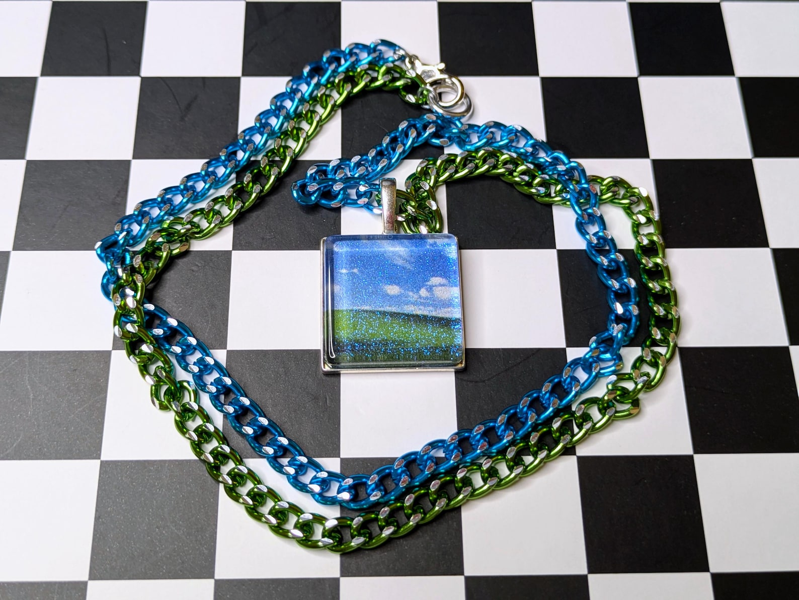 Frutiger Aero Y2K Computer Background Necklace, Anodized Aluminum ...