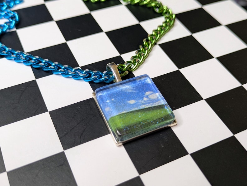 Frutiger Aero Y2K Computer Background Necklace, Anodized Aluminum ...