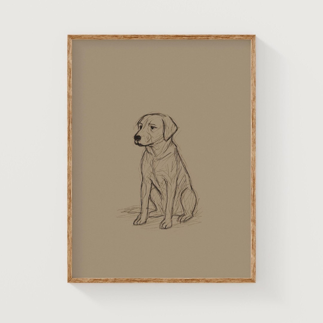 Dog Sketch Printable Art, Minimalist Dog Drawing Wall Art Print, Beige ...