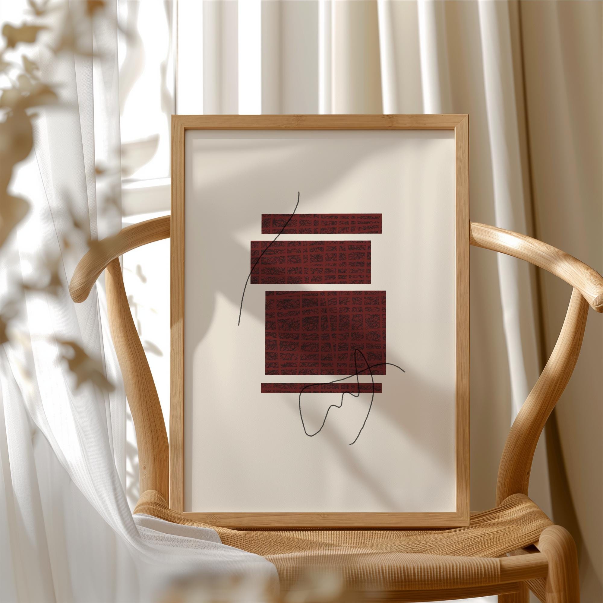 Dark Red Minimalist Abstract Print, Burgundy Abstract Art, Red ...