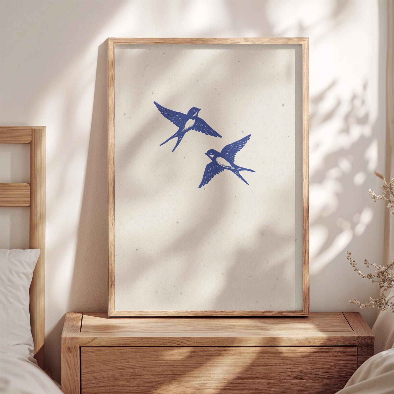 Blue Swallow Birds Art Print, Blue and White Wall Art, Minimalist ...