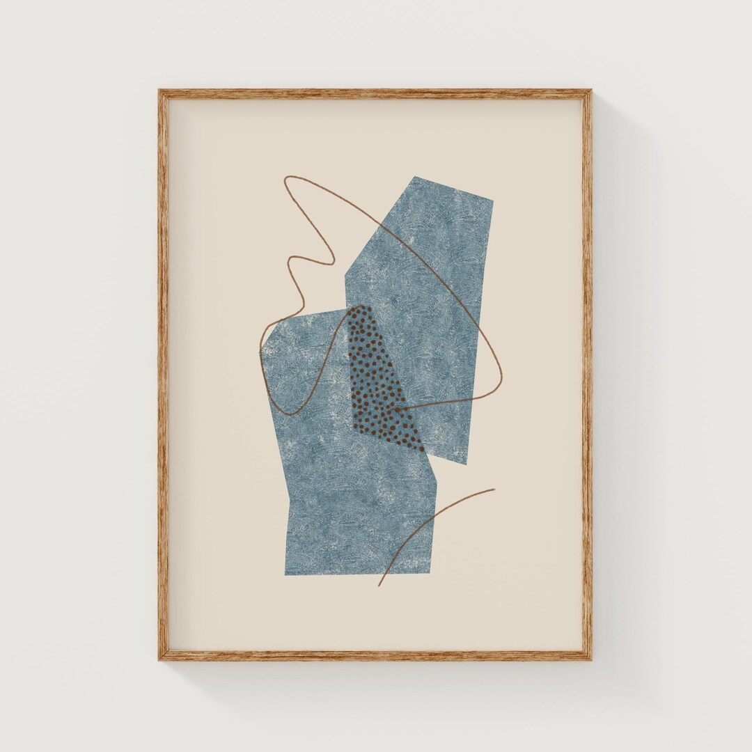 Blue Abstract Collage Art Print, Minimalist Geometric Art, Scandinavian ...