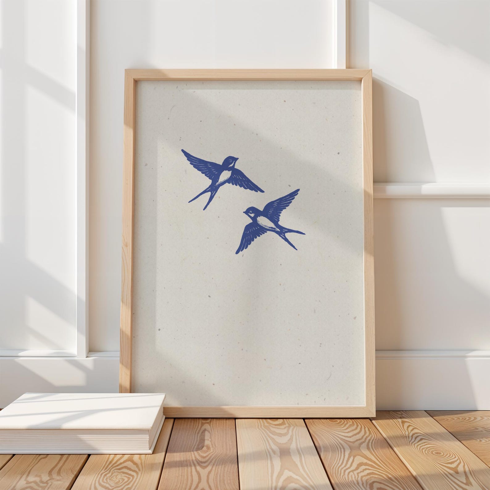 Blue Swallow Birds Art Print, Blue and White Wall Art, Minimalist ...