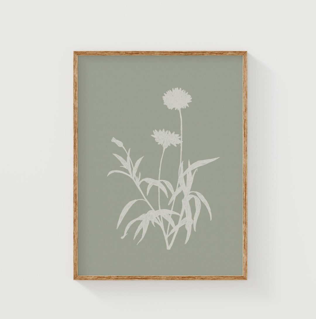 Sage Green and White Floral Painting, Sage Green Wall Art, Floral ...