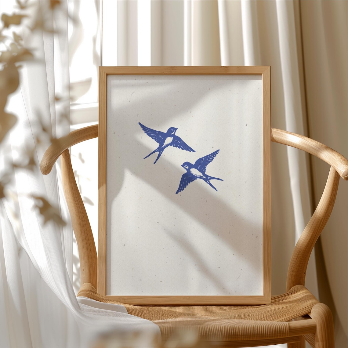 Blue Swallow Birds Art Print, Blue and White Wall Art, Minimalist ...