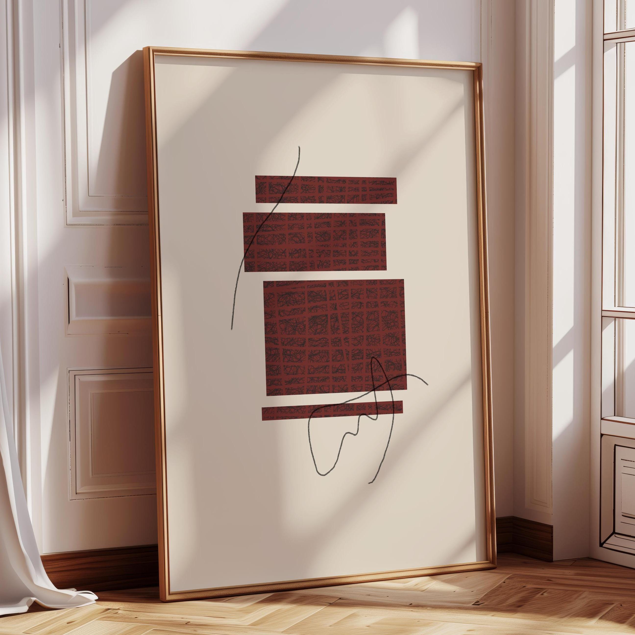 Dark Red Minimalist Abstract Print, Burgundy Abstract Art, Red ...