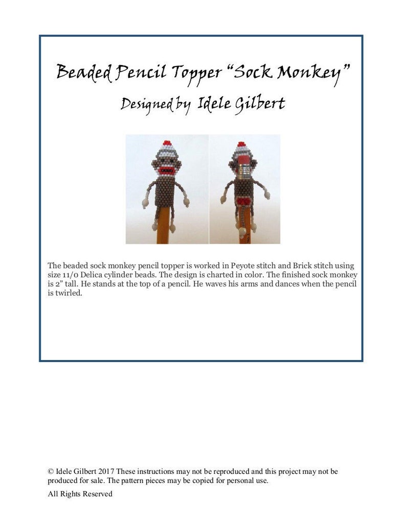 Beaded Pencil Topper "sock Monkey" Tutorial - Etsy