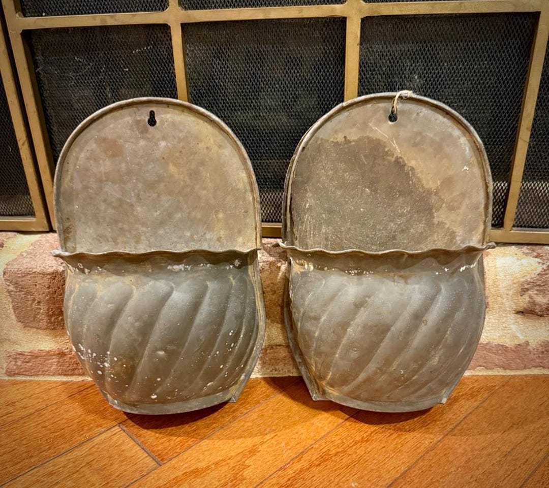 Vintage Metal Wall Pockets – Rustic Galvanized Planters – Set of 2 ...
