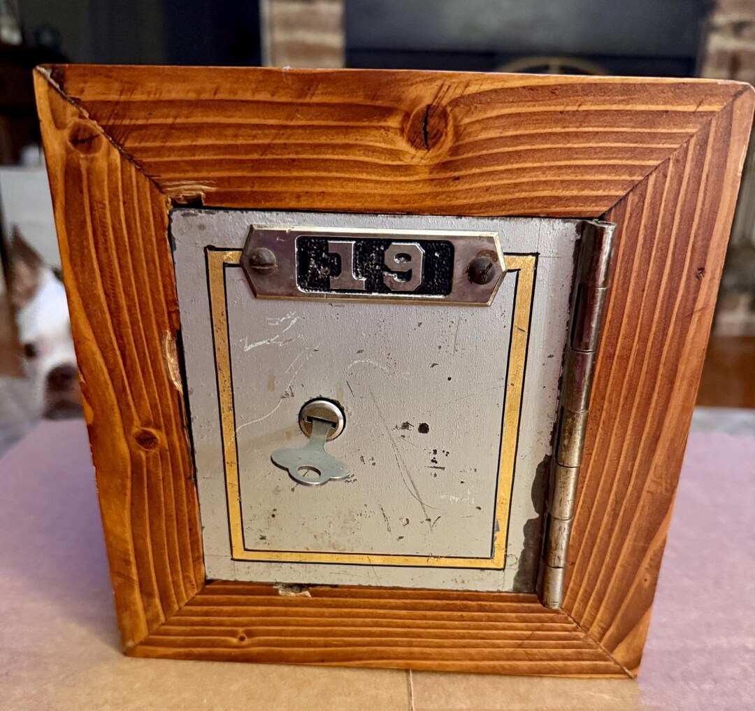 Antique Postal Deposit Lock Box in Wooden Case | Early 1900s Cast Iron ...