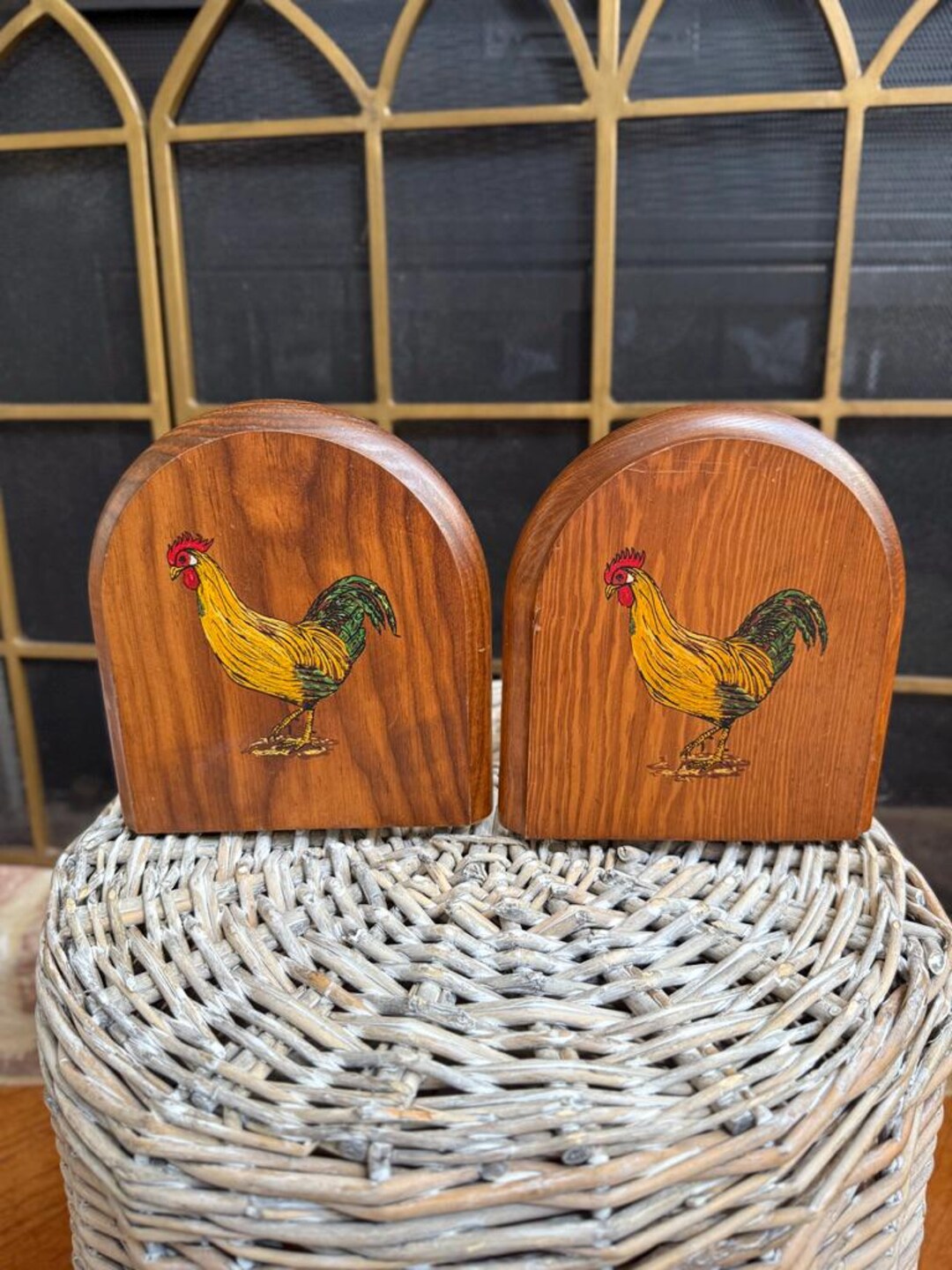 Vintage Wooden Rooster Bookends - Etsy