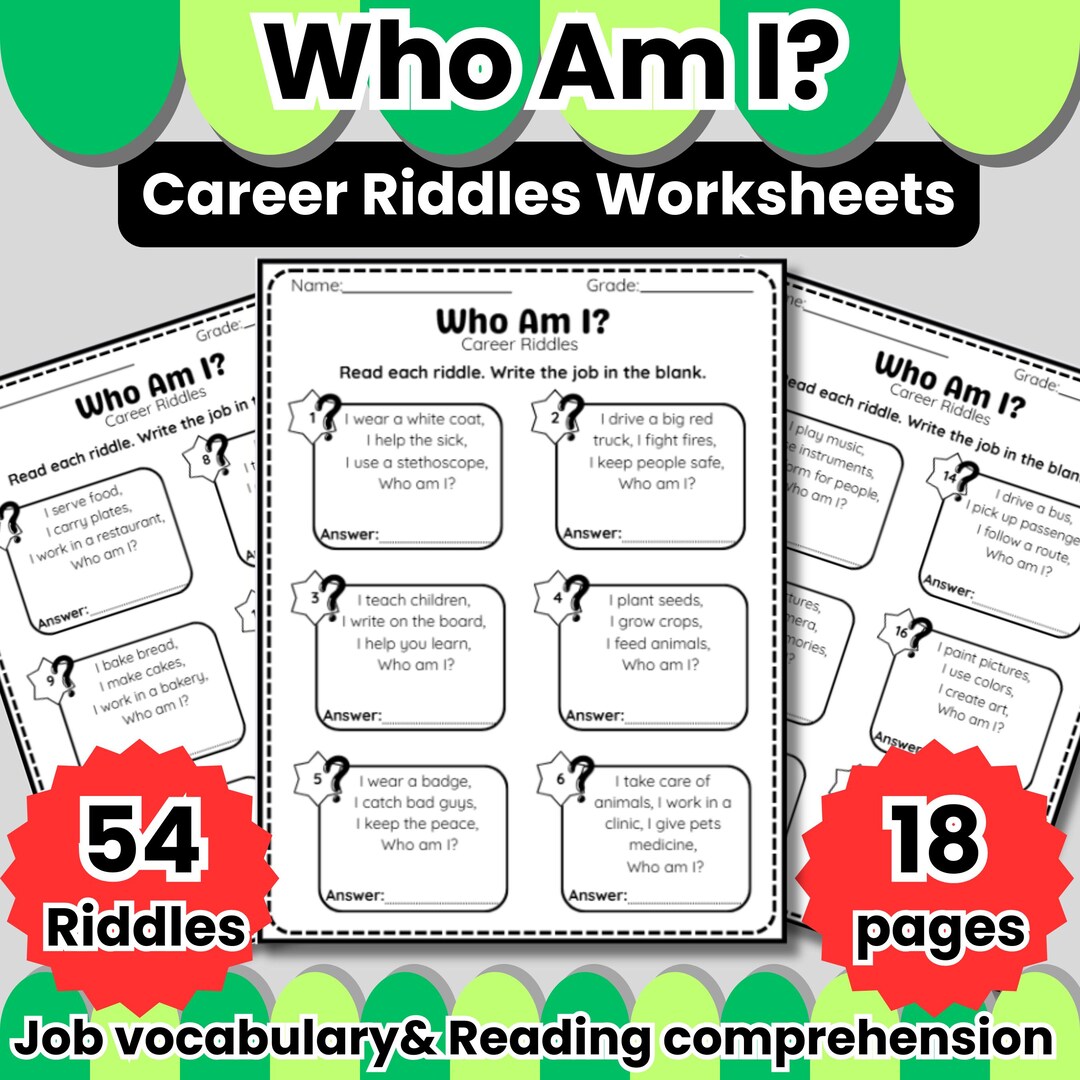 Who Am I? Career Riddles Worksheets | Community Helpers & Career Day ...