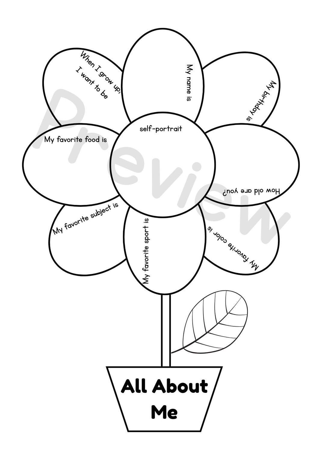 All About Me Flower Worksheet - Etsy