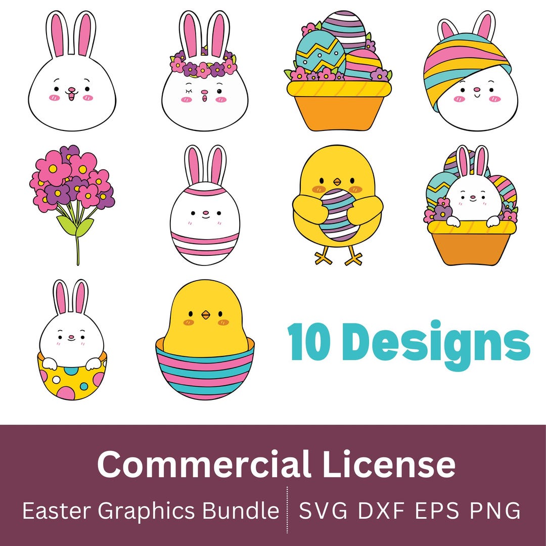 Easter Svgs. Commercial License. Cute Cartoon Bunnies, Chicks, Eggs ...