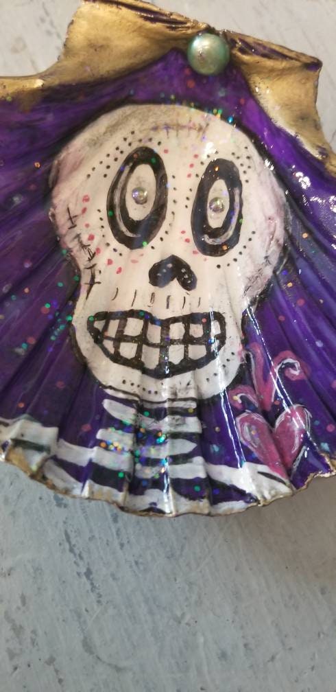 Handpainted Skeleton Skull Sea Shell Scallop Seashell Sealed | Etsy