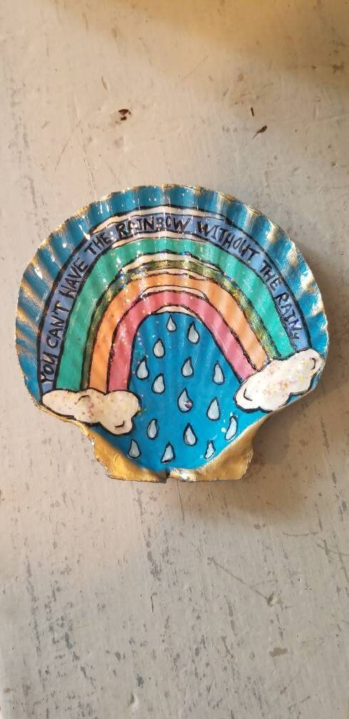Hand Painted Rainbow Seashell Shell Art Sealed in Art Resin - Ring Dish ...