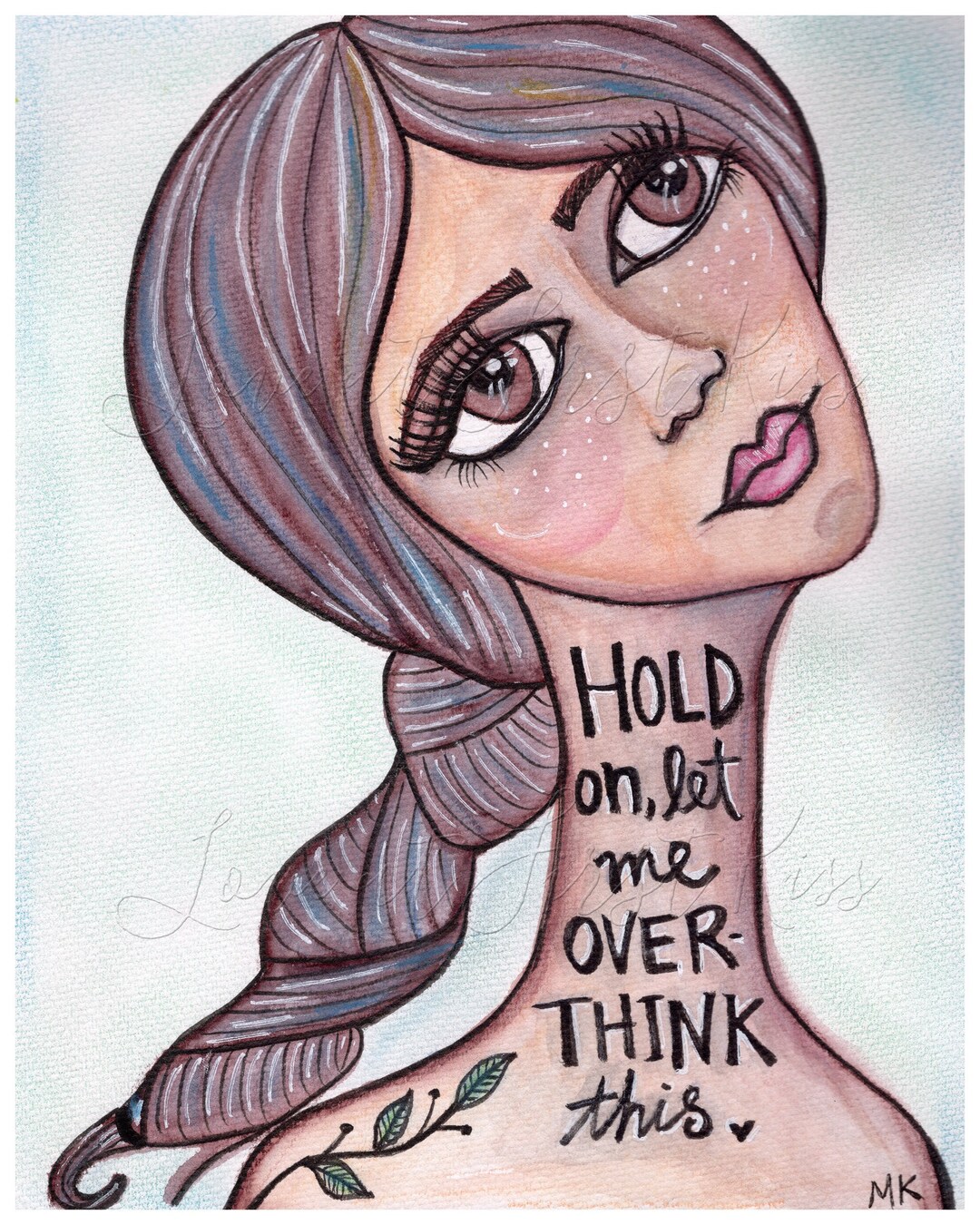 Watercolor Painting Overthink 8 X 10 - Portrait of Woman With Brown ...