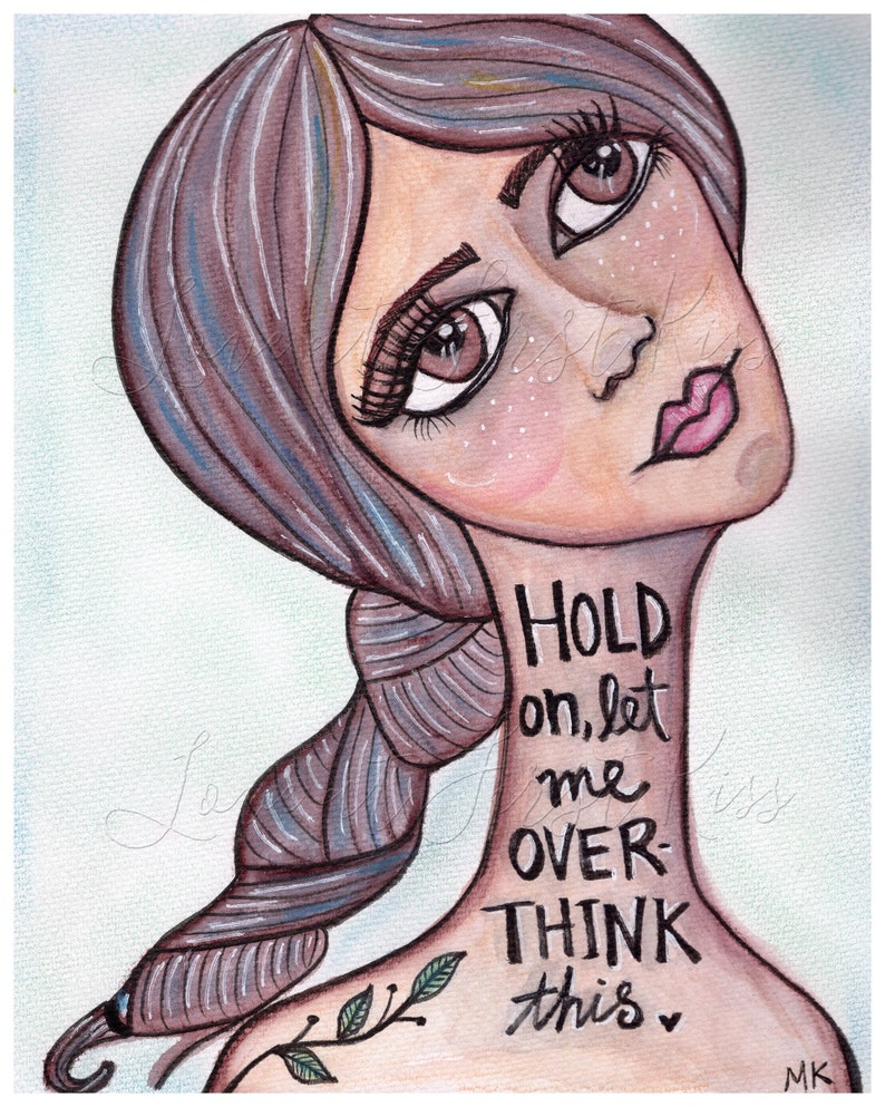 Watercolor Painting Overthink 8 X 10 - Portrait of Woman With Brown ...