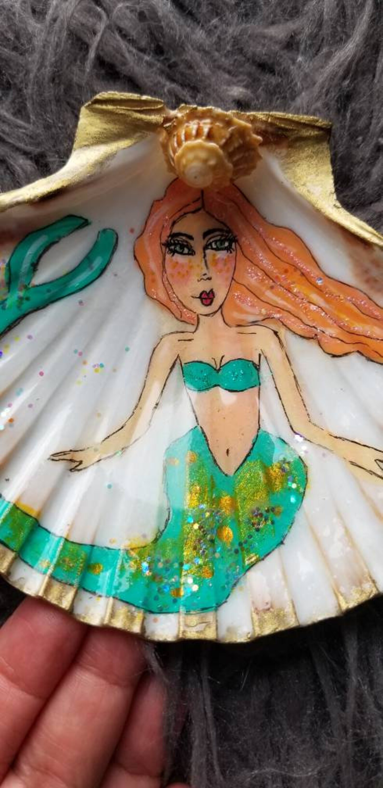 Handpainted Seashell Mermaid With Red Hair Shell Art Ring Dish - Etsy