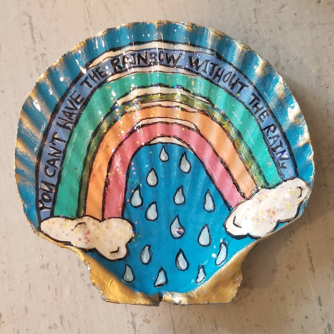 Hand Painted Rainbow Seashell Shell Art Sealed in Art Resin - Ring Dish ...
